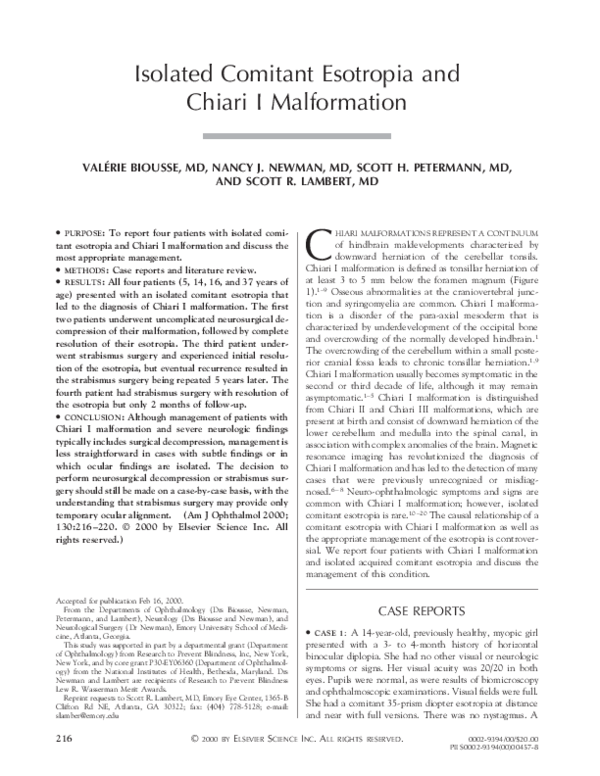 (PDF) Isolated comitant esotropia and Chiari I malformation