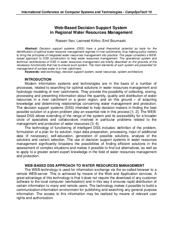 (PDF) Web-based decision support system in regional water resources management