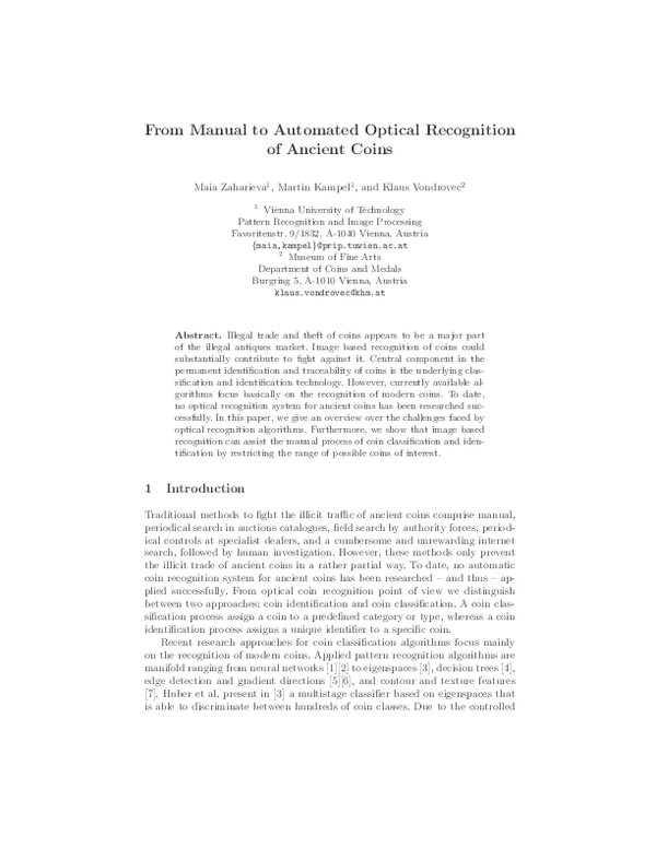(PDF) From Manual to Automated Optical Recognition of Ancient Coins