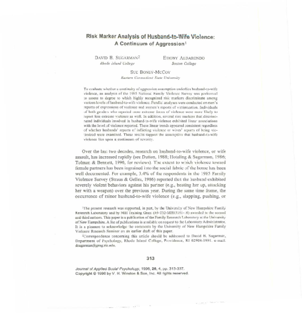 (PDF) Risk Marker Analysis of Husband-to-Wife Violence: A Continuum of ...