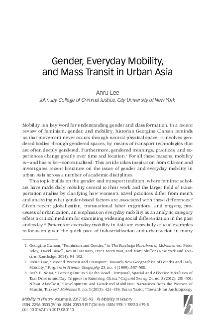 (PDF) Lee_2017_Gender, Everyday Mobility, and Mass Transit in Urban ...