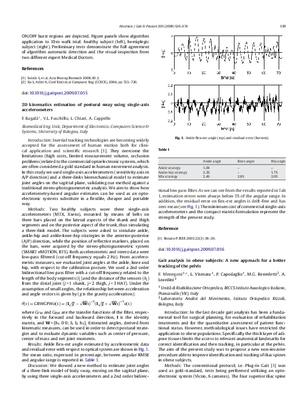 (PDF) 2D kinematics estimation of postural sway using single-axis accelerometers | Fabio Bagalà ...