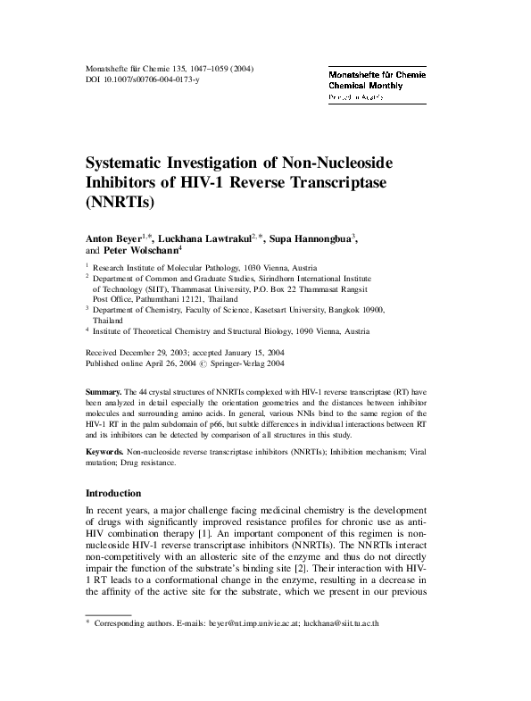 (PDF) Systematic Investigation of Non-Nucleoside Inhibitors of HIV1 ...