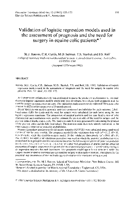 (PDF) Validation of logistic regression models used in the assessment of prognosis and the need ...