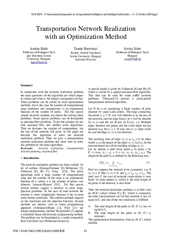 (PDF) Transportation network realization with an optimization method