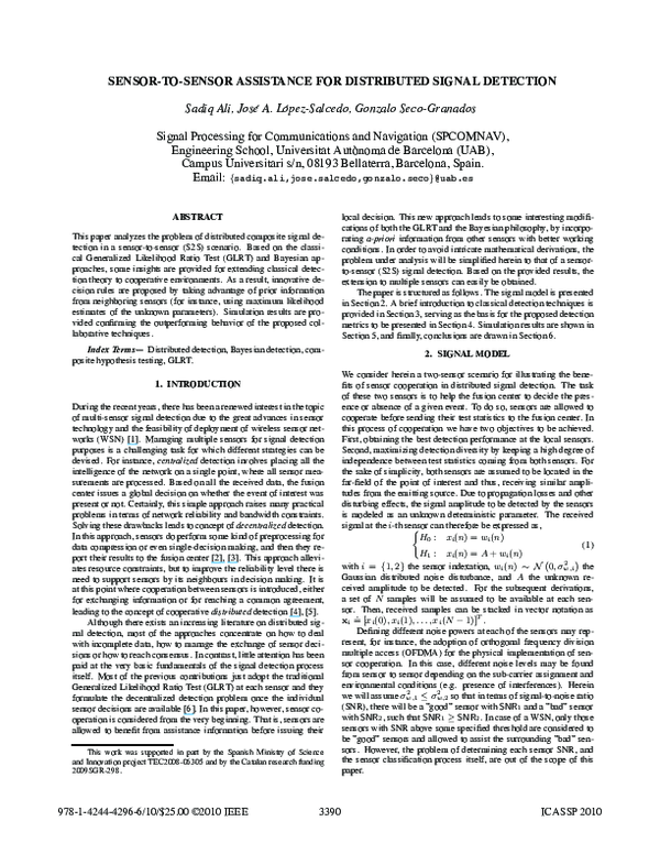 (PDF) Sensor-to-sensor assistance for distributed signal detection