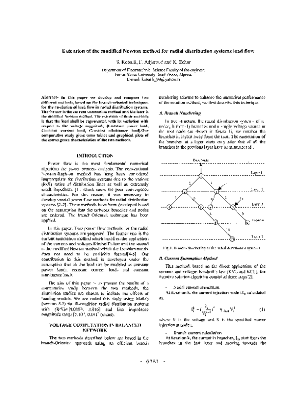 (PDF) Extension of the modified Newton method for radial distribution systems load flow