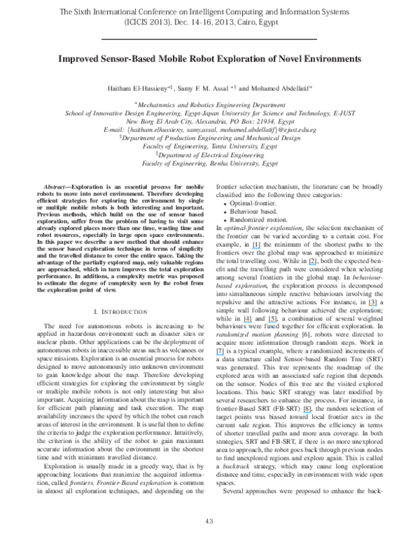 (PDF) Improved Sensor-Based Mobile Robot Exploration of Novel ...