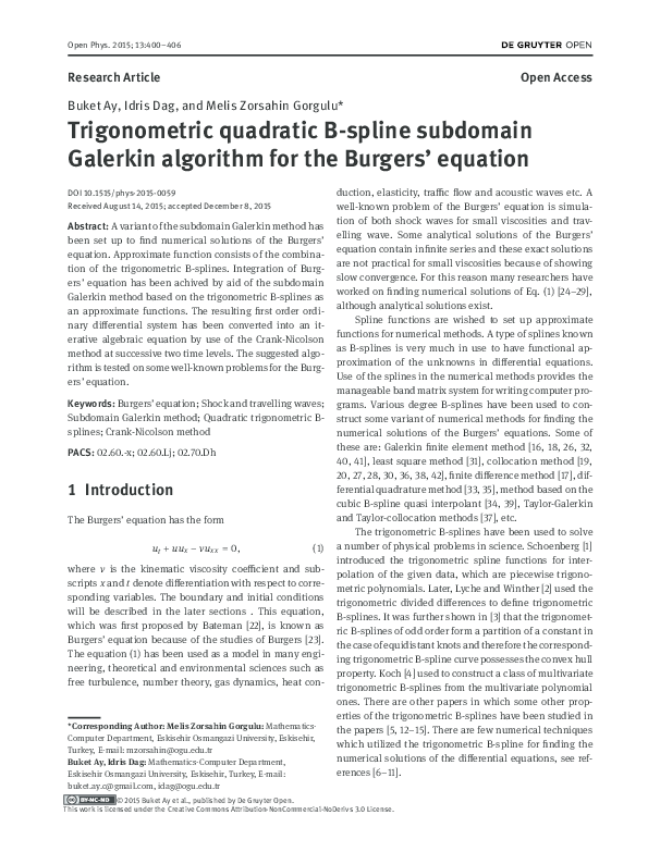 Pdf Trigonometric Quadratic B Spline Subdomain Galerkin Algorithm For The Burgers Equation