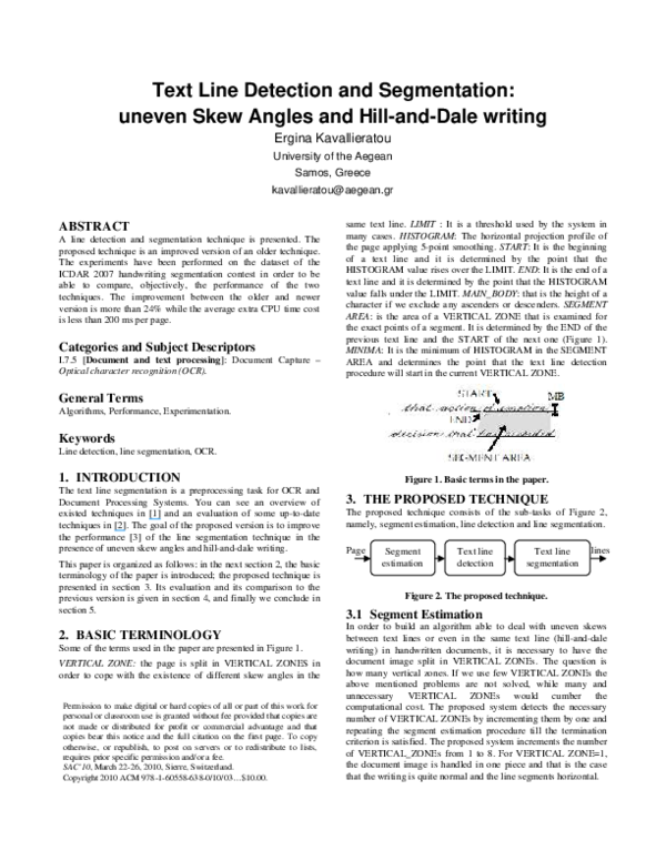(PDF) Text Line Detection and Segmentation: Uneven Skew Angles and Hill-and-Dale Writing