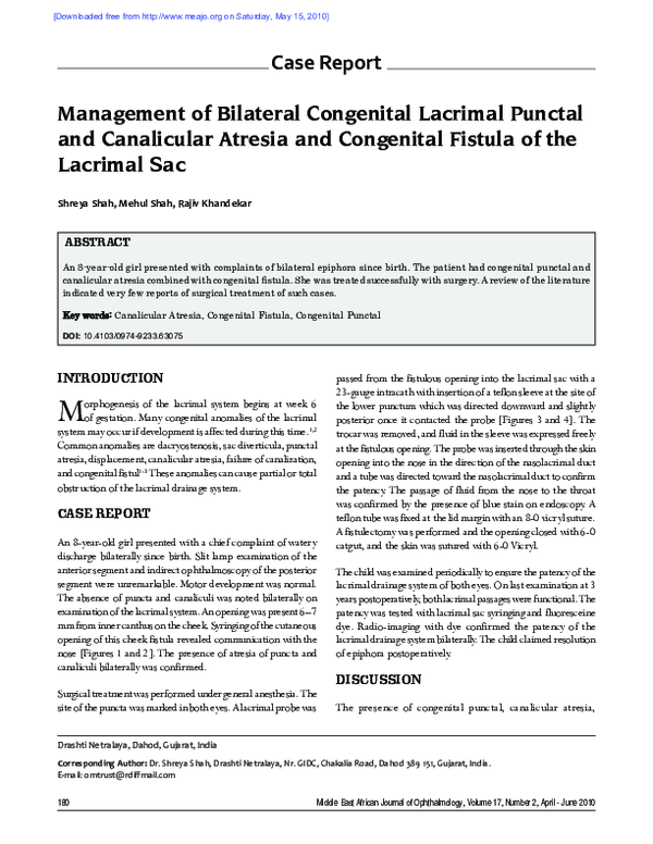 (PDF) Management of bilateral congenital lacrimal punctal and ...