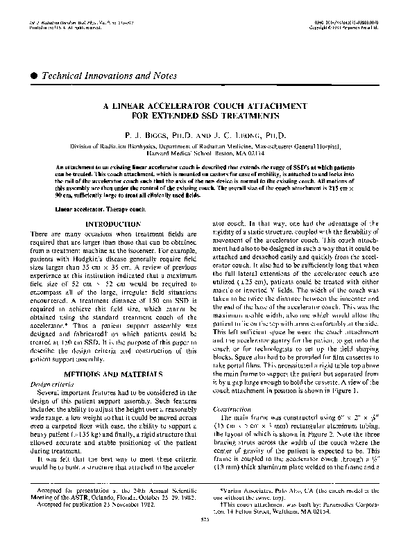 (PDF) A linear accelerator couch attachment for extended ssd treatments