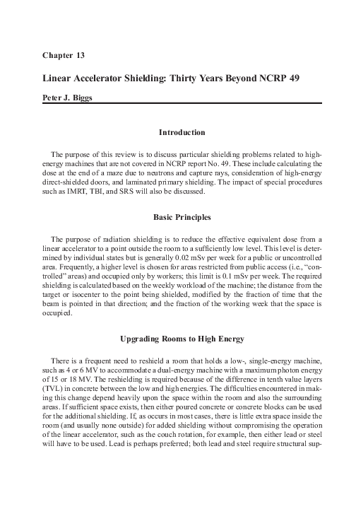 (PDF) Linear Accelerator Shielding: Thirty Years Beyond NCRP 49