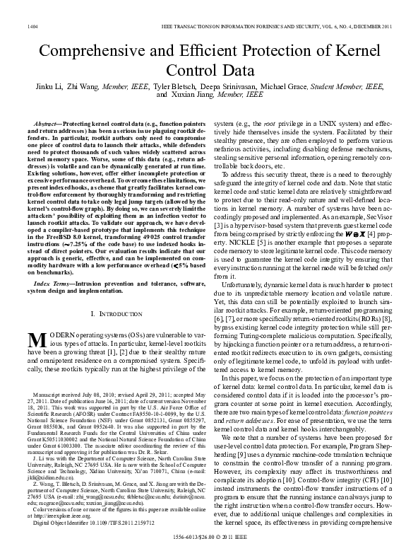 (PDF) Comprehensive and Efficient Protection of Kernel Control Data