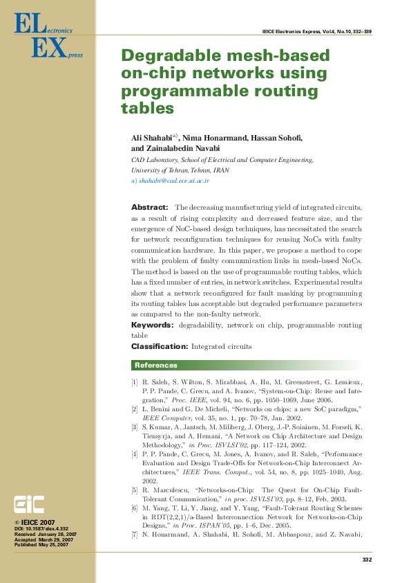 (PDF) Degradable mesh-based on-chip networks using programmable routing tables