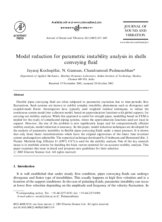 (PDF) Model reduction for parametric instability analysis in shells conveying fluid