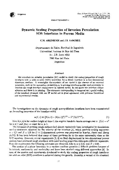 (PDF) Dynamic scaling properties of invasion percolation SOS interfaces in porous media