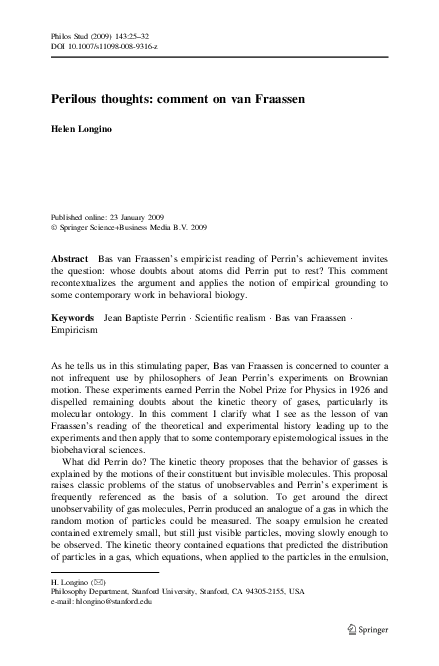 (PDF) Perilous thoughts: comment on van Fraassen