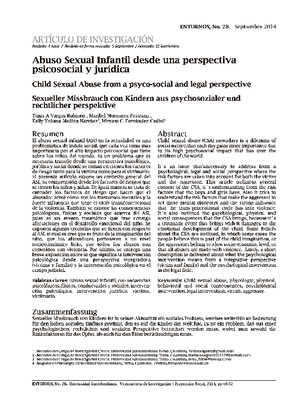 (PDF) Abuso Sexual Infantil desde una perspectiva psicosocial y jurídica Child Sexual Abuse from ...