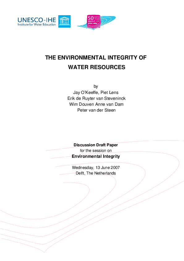 (PDF) THE ENVIRONMENTAL INTEGRITY OF WATER RESOURCES