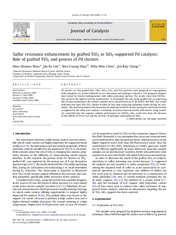 (PDF) Sulfur resistance enhancement by grafted TiO 2 in SiO 2-supported ...