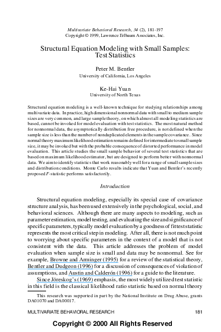 (PDF) Structural Equation Modeling with Small Samples: Test Statistics
