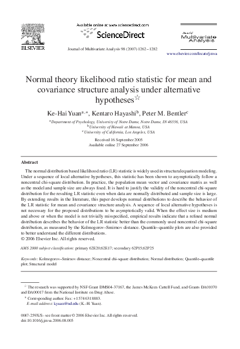 (PDF) Normal theory likelihood ratio statistic for mean and covariance structure analysis under ...