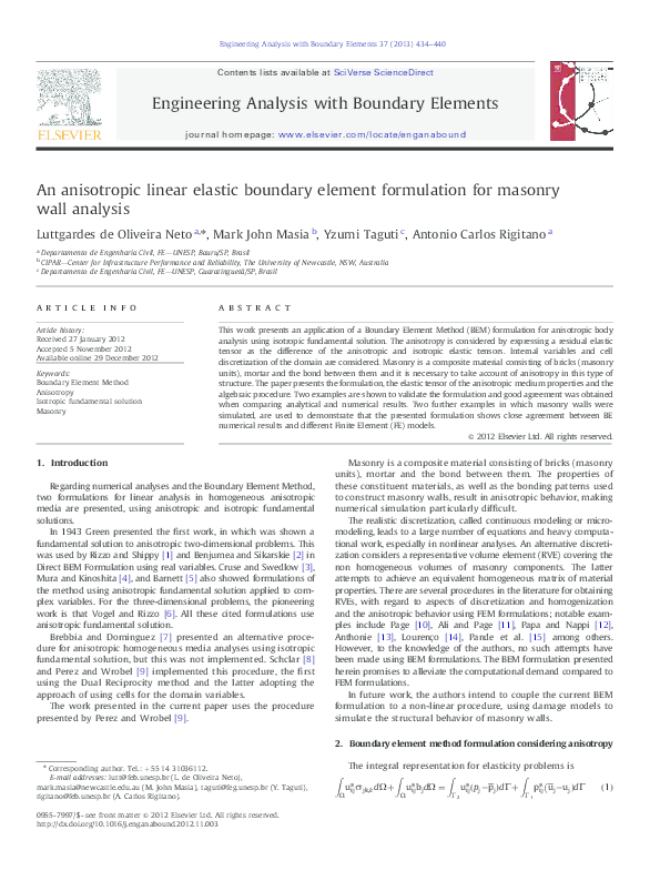 (PDF) An anisotropic linear elastic boundary element formulation for masonry wall analysis