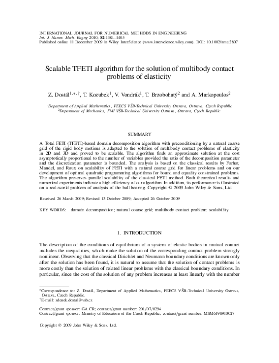 (PDF) Scalable TFETI algorithm for the solution of multibody contact problems of elasticity