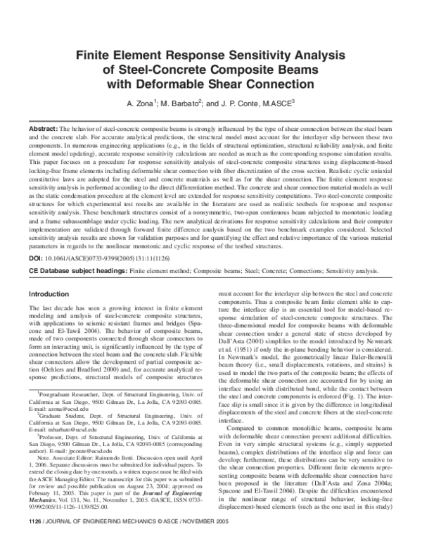 (PDF) Finite Element Response Sensitivity Analysis of Steel-Concrete Composite Beams with ...