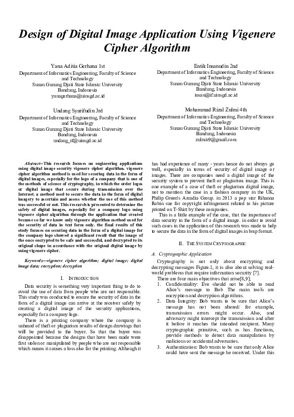 Pdf Design Of Digital Image Application Using Vigenere Cipher Algorithm
