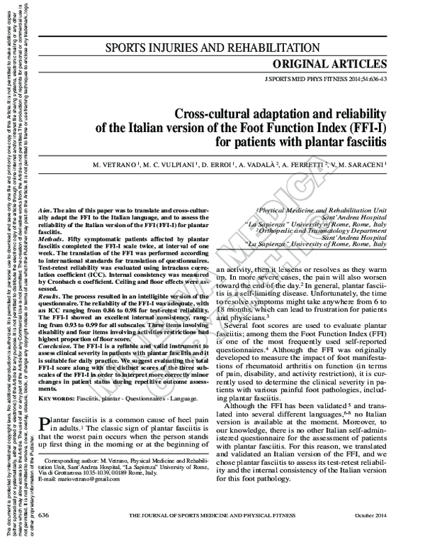 Pdf Cross Cultural Adaptation And Reliability Of The Italian Version Of The Foot Function