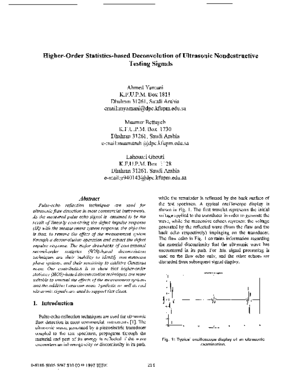 Pdf Higher Order Statistics Based Deconvolution Of Ultrasonic Nondestructive Testing Signals