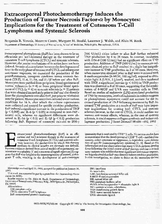 (PDF) Extracorporeal Photochemotherapy Induces the Production of Tumor ...
