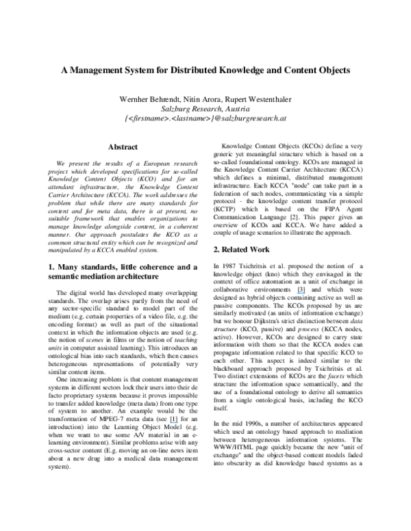 (PDF) A Management System for Distributed Knowledge and Content Objects