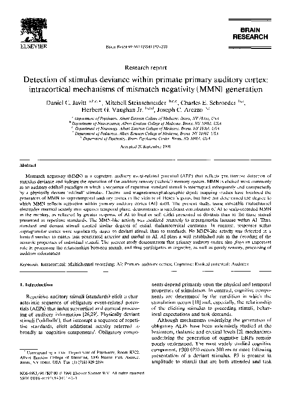 Pdf Detection Of Stimulus Deviance Within Primate Primary Auditory Cortex Intracortical 8695