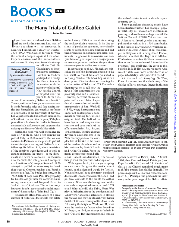 (PDF) HISTORY OF SCIENCE: The Many Trials of Galileo Galilei