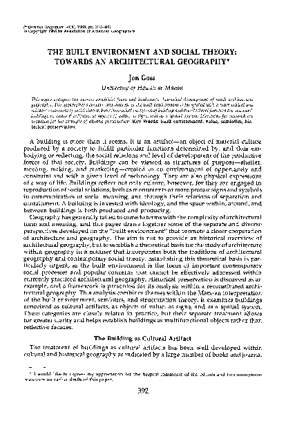 (PDF) THE BUILT ENVIRONMENT AND SOCIAL THEORY: TOWARDS AN ARCHITECTURAL ...