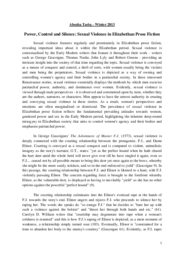 (PDF) Power, Control and Silence: Sexual Violence in Elizabethan Prose ...