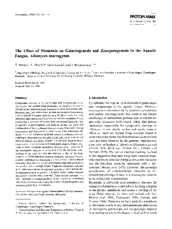 (PDF) The effect of monensin on gametogenesis and zoosporogenesis in ...