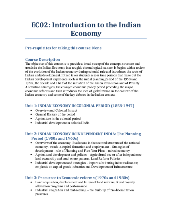 (PDF) EC02: Introduction to the Indian Economy Pre-requisites for ...