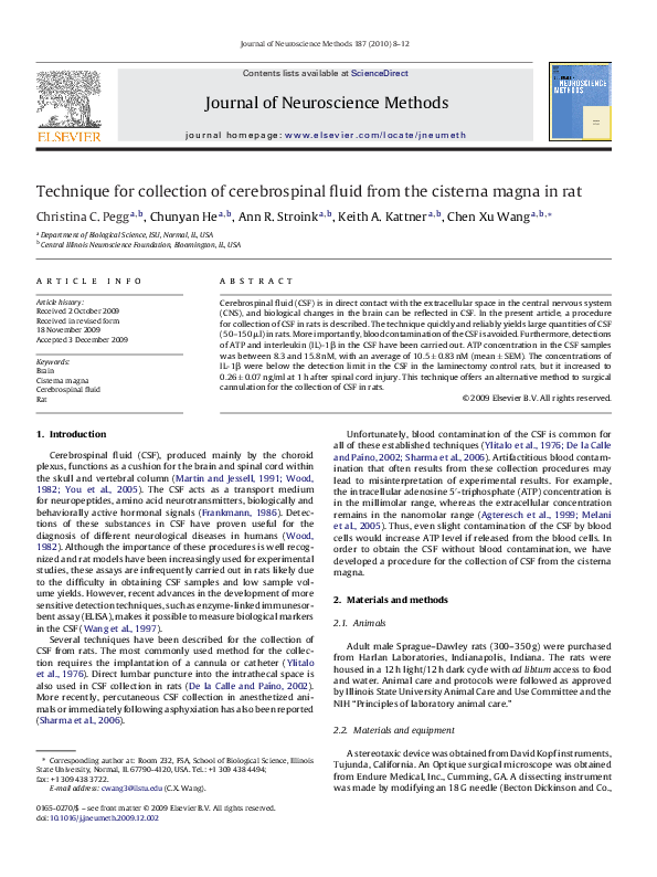 (PDF) Technique for collection of cerebrospinal fluid from the cisterna ...