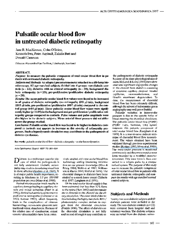(PDF) Pulsatile ocular blood flow in untreated diabetic retinopathy