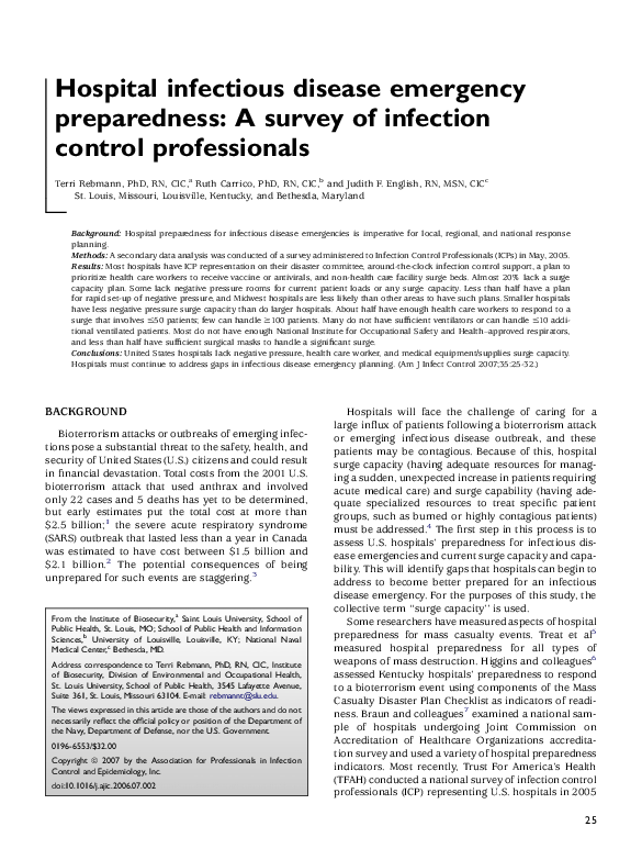 Hospital infectious disease emergency preparedness: A survey of ...