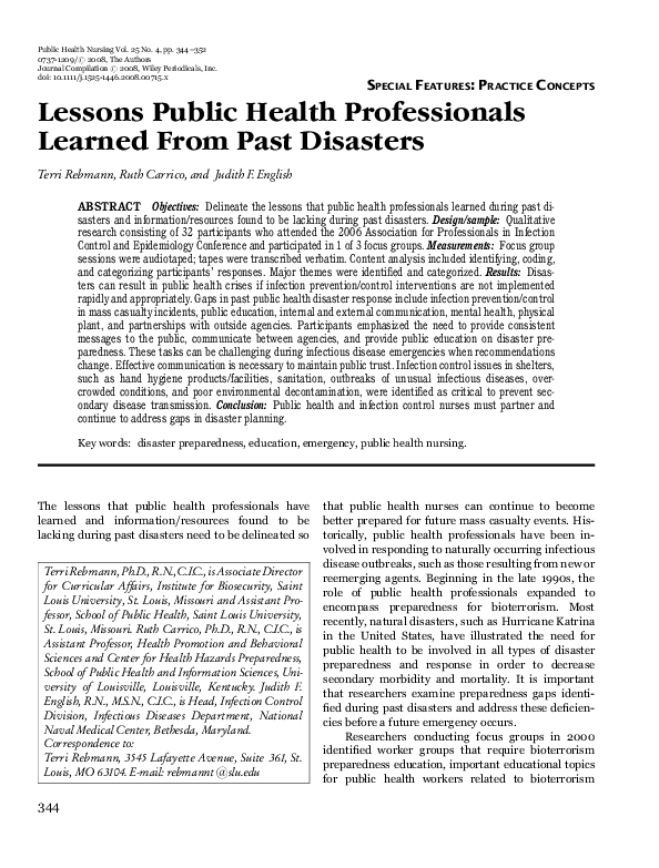 Lessons Public Health Professionals Learned From Past Disasters