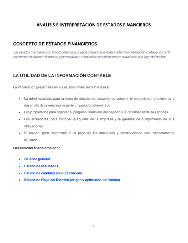 (PDF) ANALISIS E INTERPRETACION DE ESTADOS FINANCIEROS