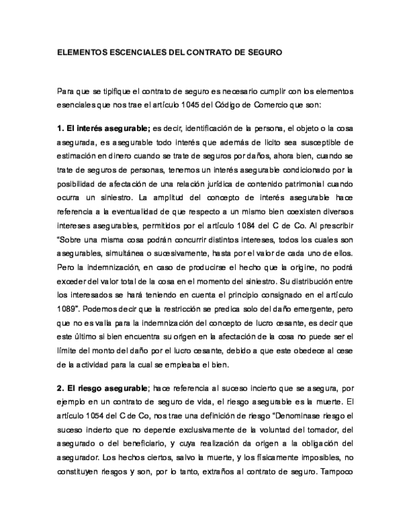 (DOC) ELEMENTOS ESCENCIALES DEL CONTRATO DE SEGURO