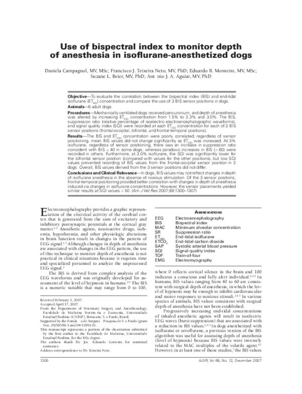 (PDF) Use of bispectral index to monitor depth of anesthesia in ...
