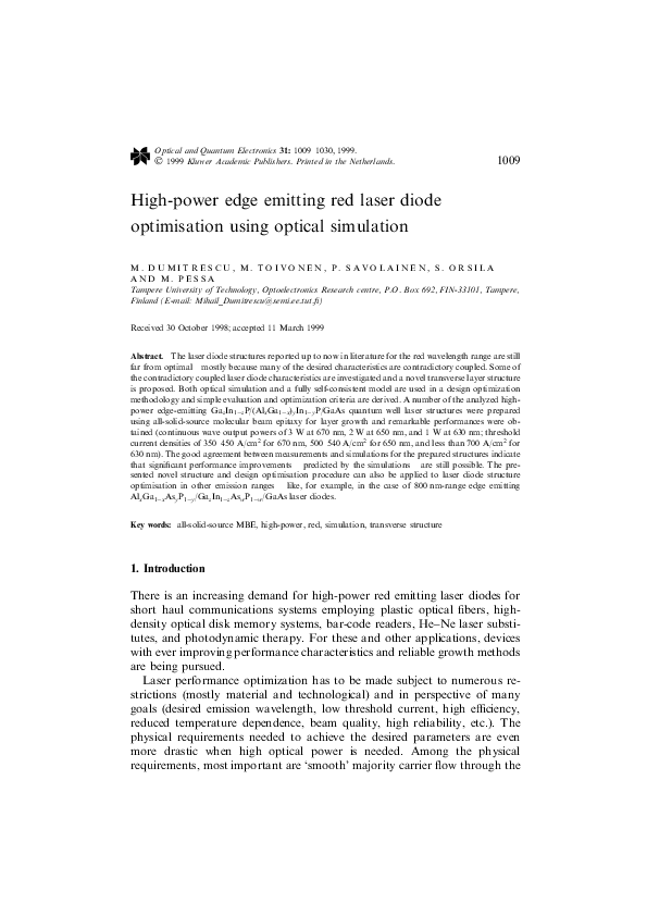 (PDF) High-power edge emitting red laser diode optimisation using ...
