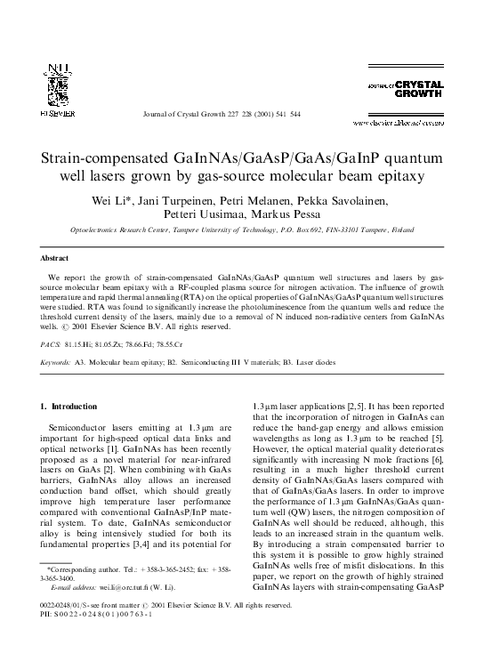 (PDF) Strain-compensated GaInNAs/GaAsP/GaAs/GaInP quantum well lasers grown by gas-source ...
